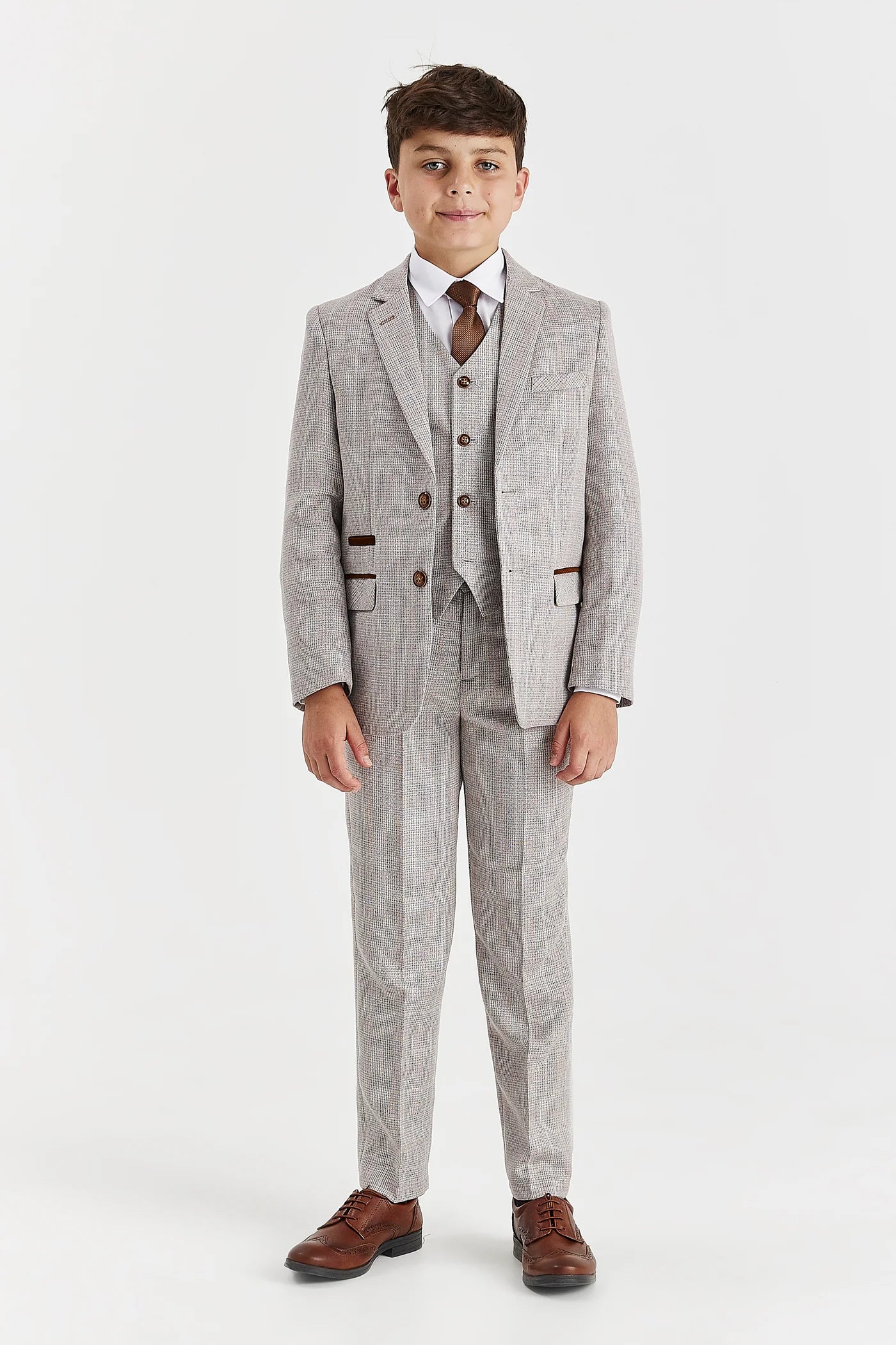 Boys Leo Beige 3 Piece Suit - Goodfellows Menswear
